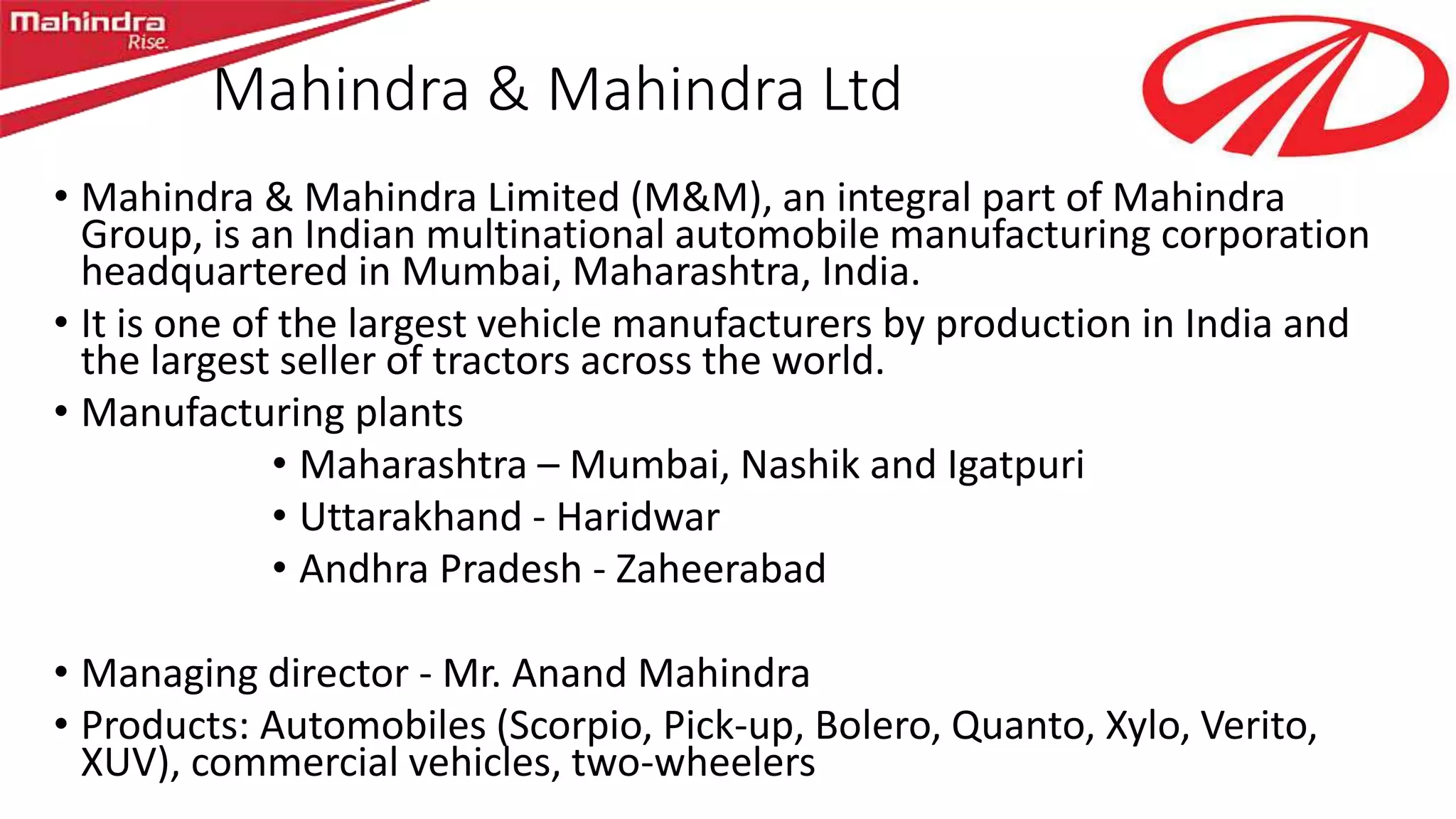 Mahindra & Mahindra - Nashik Plant Visit | PPTX