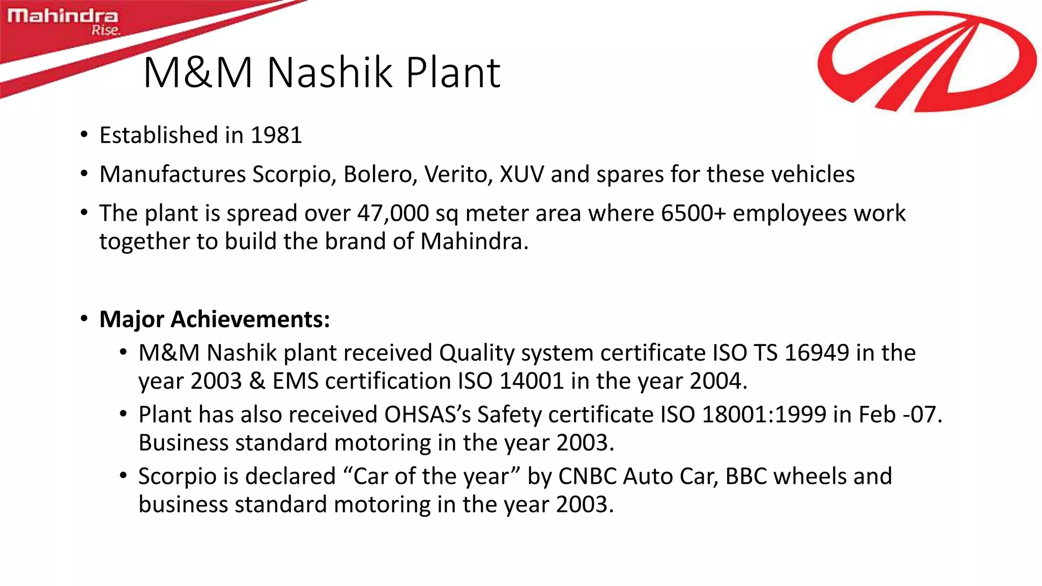 Mahindra & Mahindra - Nashik Plant Visit | PPTX