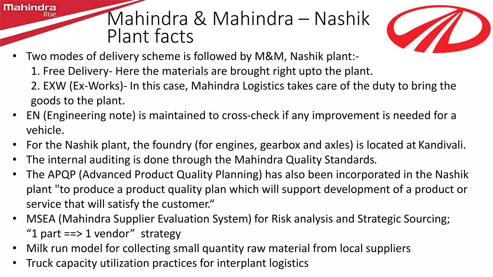 Mahindra & Mahindra - Nashik Plant Visit | PPTX