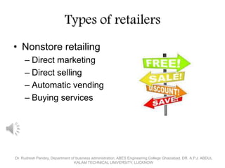 Marketing Management- II UNIT III Distribution Management: Retailing ...