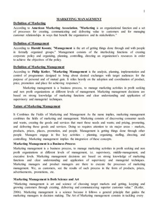 Marketing Management Notes | DOCX
