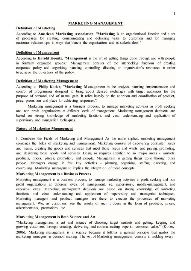 Marketing Management Notes | DOCX