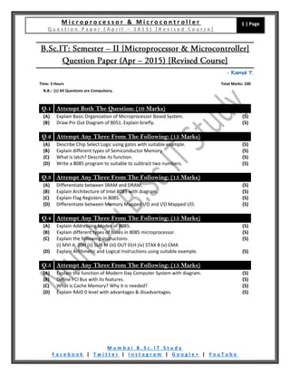 [Question Paper] Microprocessor and Microcontrollers (Revised Course) [April / 2015] | PDF ...