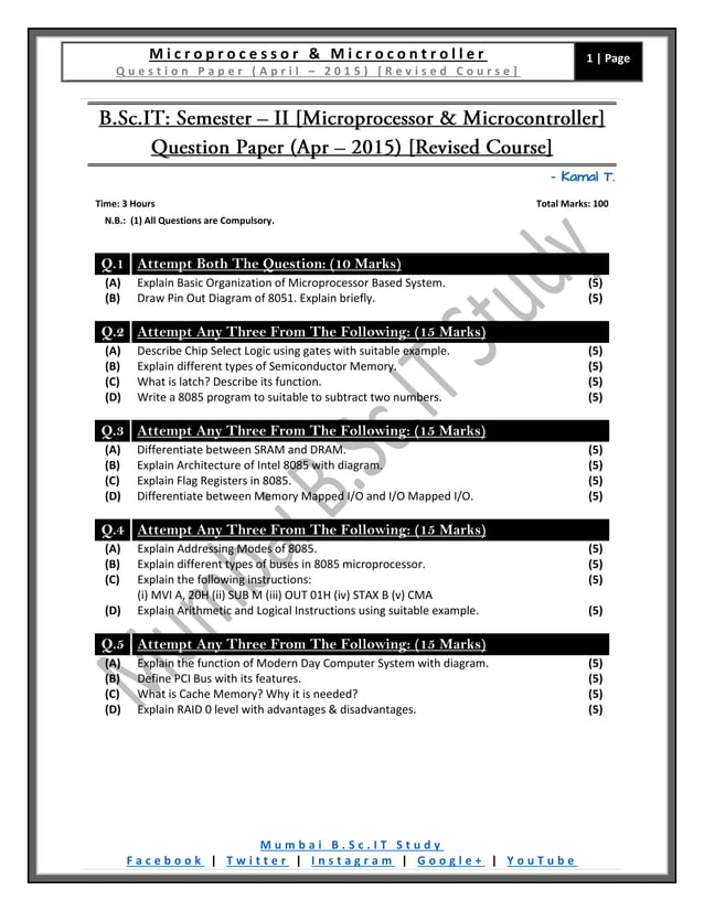 [Question Paper] Microprocessor and Microcontrollers (Revised Course ...