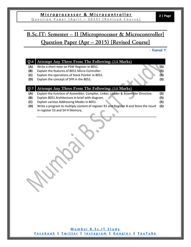 [Question Paper] Microprocessor and Microcontrollers (Revised Course) [April / 2015] | PDF ...