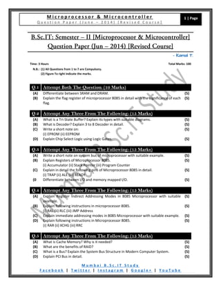 [Question Paper] Microprocessor and Microcontrollers (Revised Course) [June / 2014] | PDF