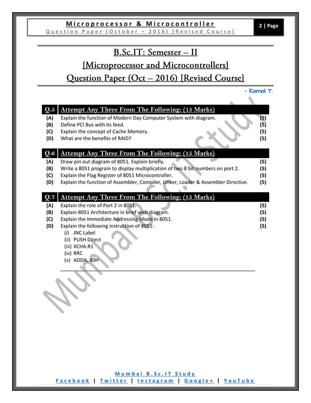 [Question Paper] Microprocessor and Microcontrollers (Revised Course) [October / 2016] | PDF