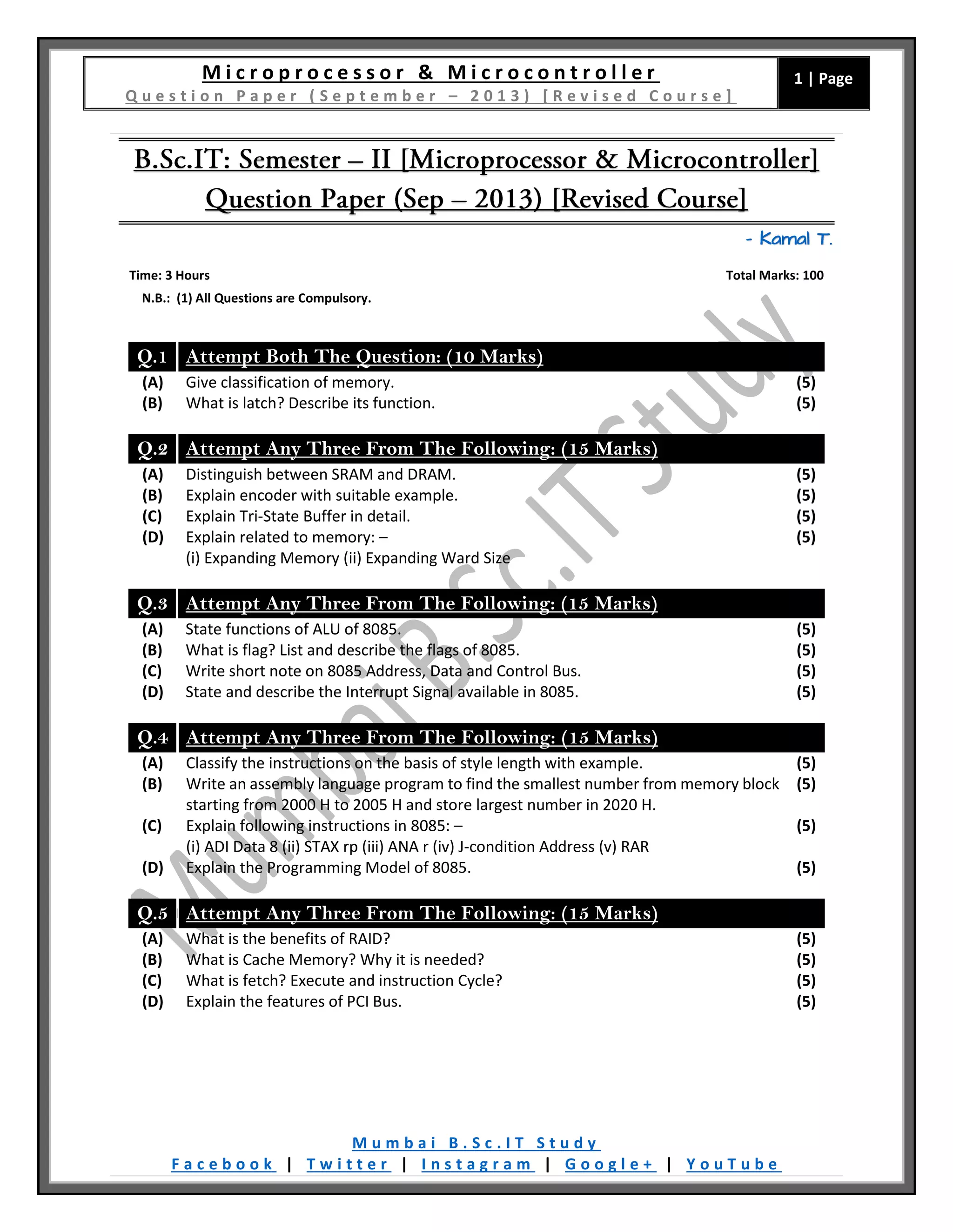 [Question Paper] Microprocessor and Microcontrollers (Revised Course) [September / 2013] | PDF ...