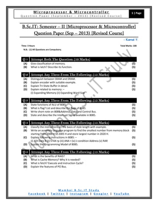 [Question Paper] Microprocessor and Microcontrollers (Revised Course) [September / 2013] | PDF ...
