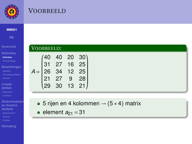 Math: matrices (Dutch) | PPT
