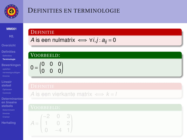 Math: matrices (Dutch) | PPT