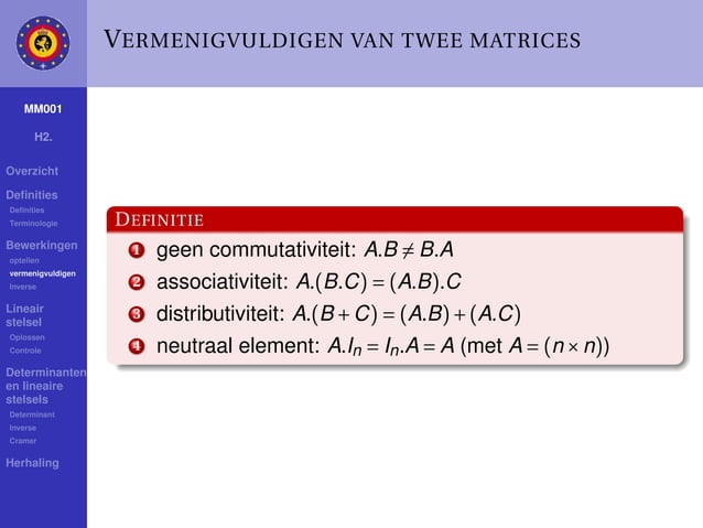 Math: matrices (Dutch) | PPT