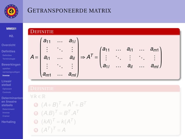 Math: matrices (Dutch) | PPT