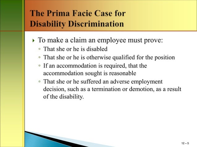 Mm411 chapter 12 disability discrimination power point outline | PPT