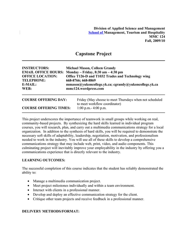 MMC124 Capstone Project Course Outline | DOC