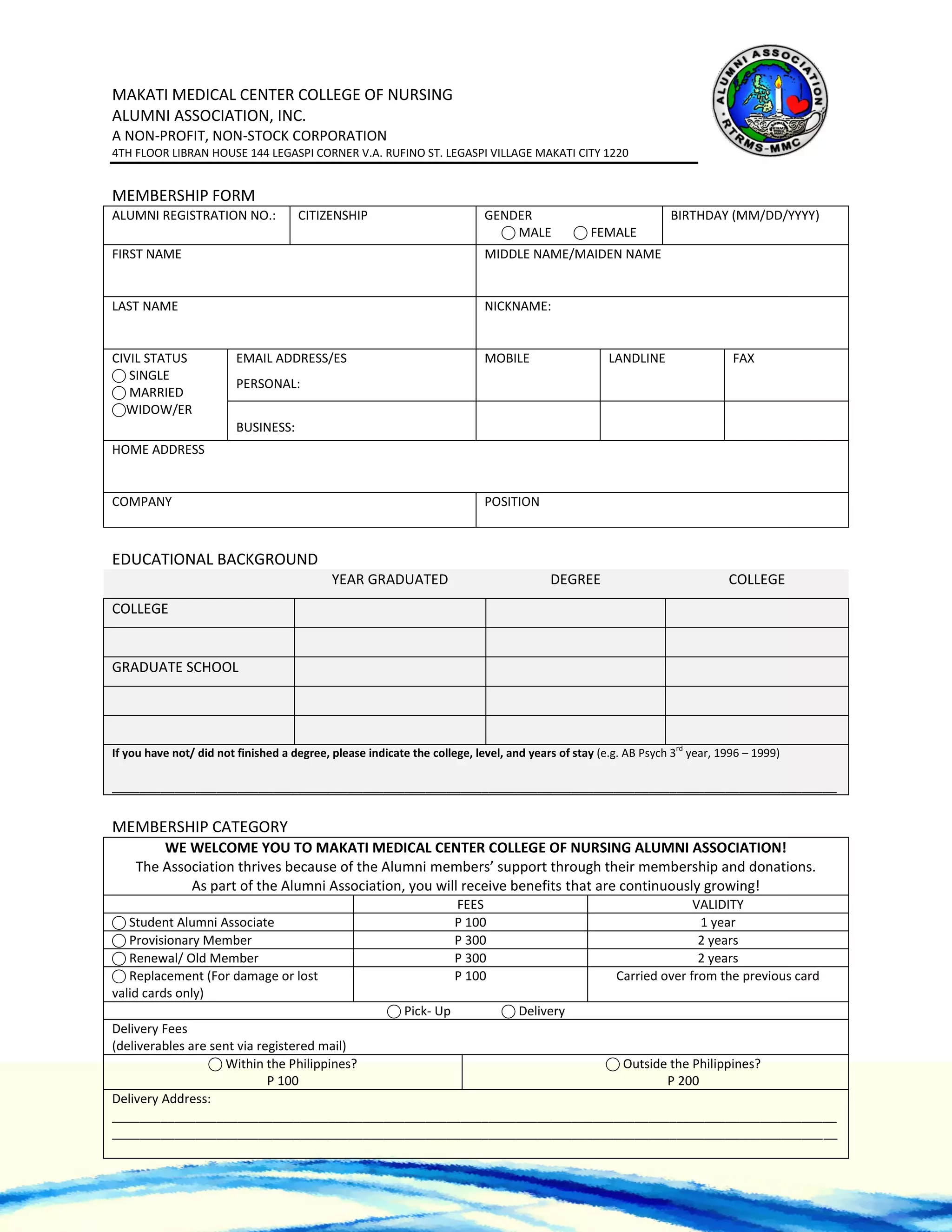MMCCN Alumni Membership Form | PDF
