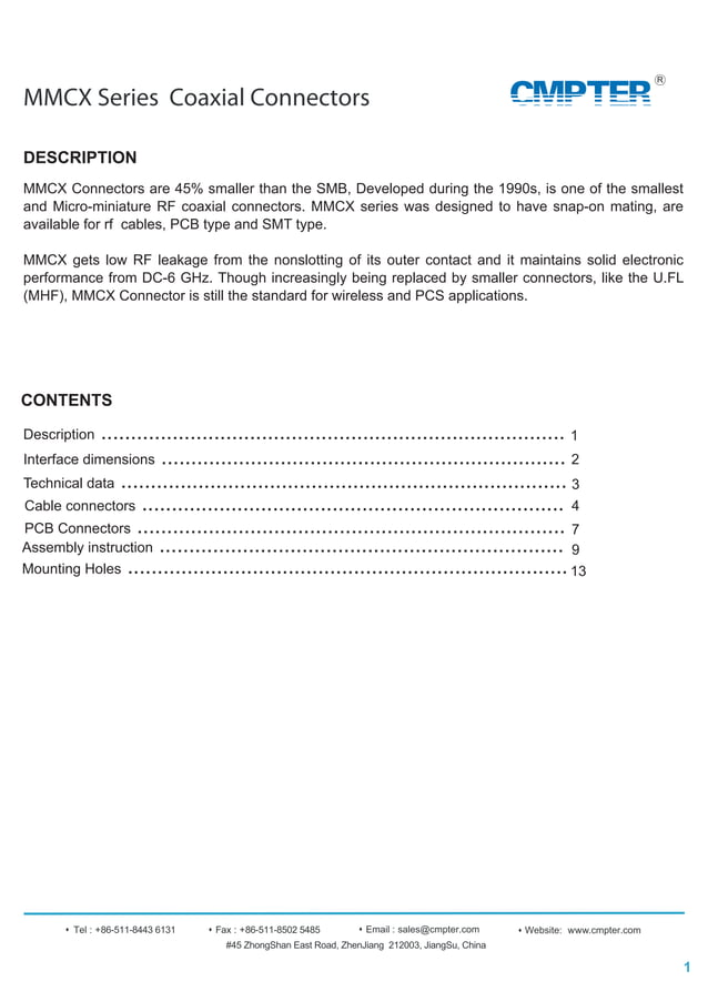 Mmcx connector series | PDF