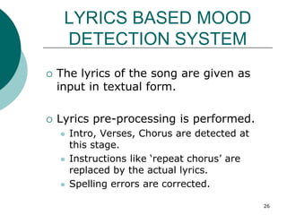 Music Mood Detection (Lyrics based Approach) | PPTX