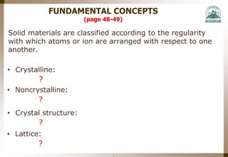 Mme 323 materials science week 3 - fundamental of crystallography | PPTX