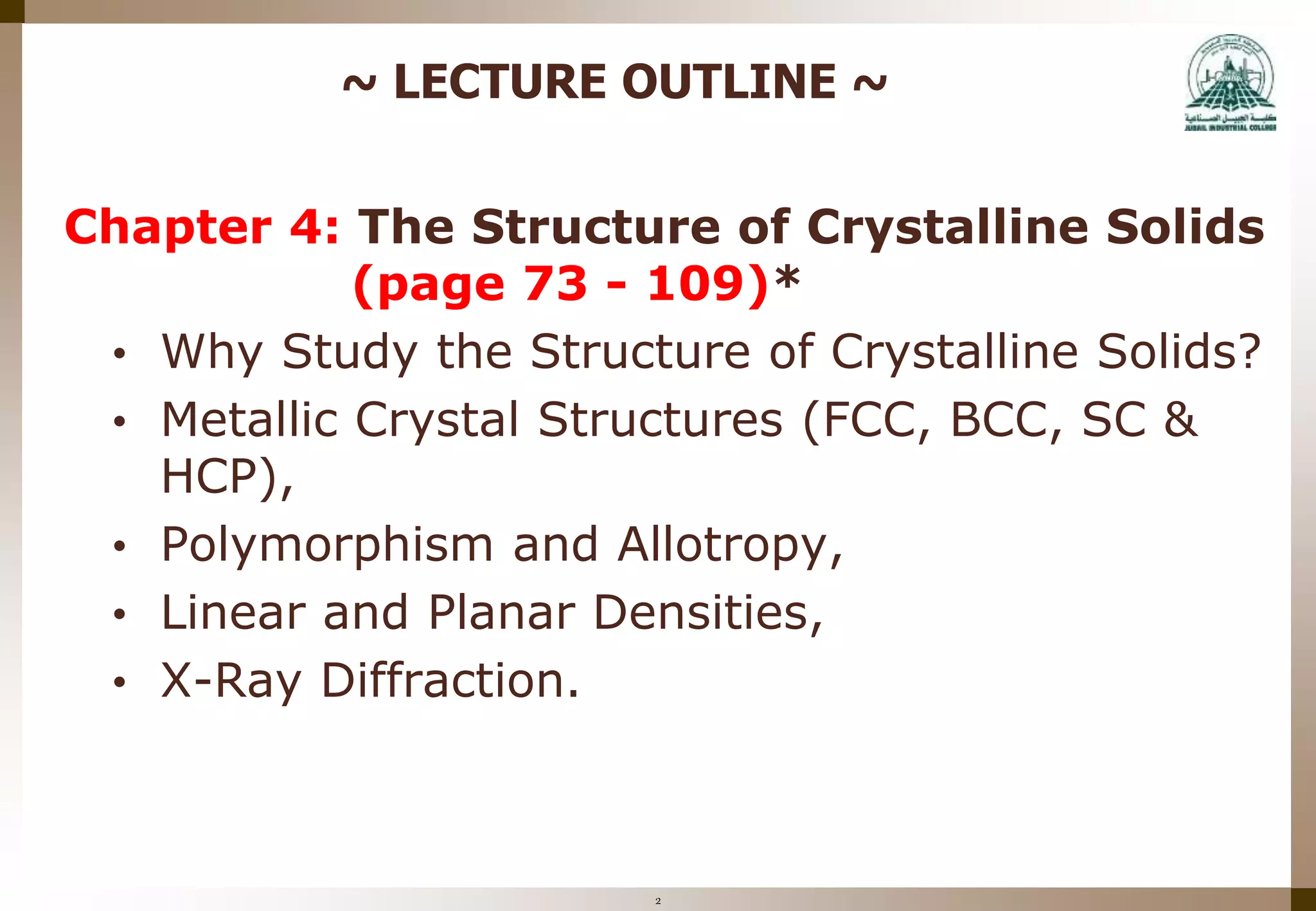 Mme 323 materials science week 4 - structure of crystalline solids | PPTX