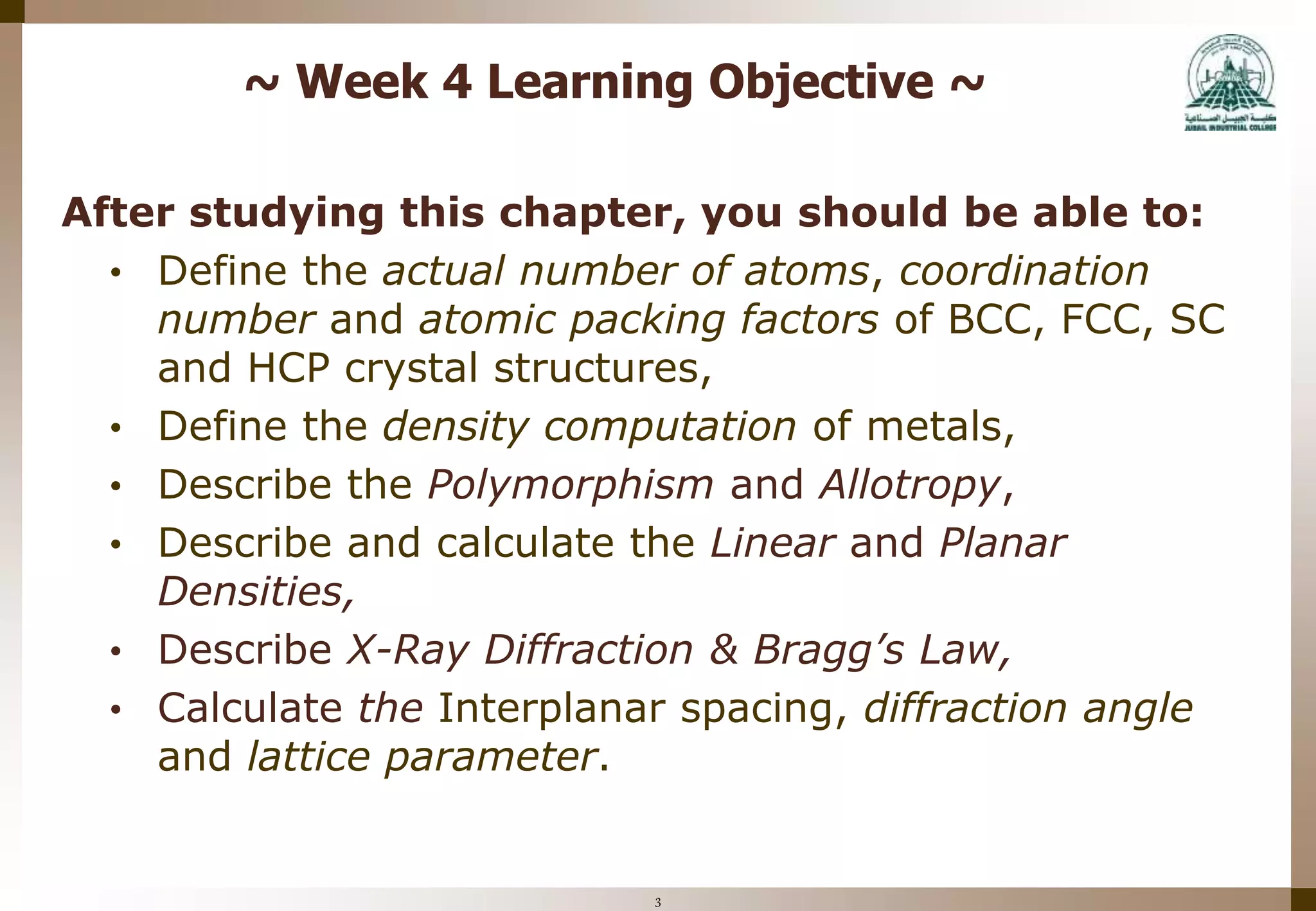 Mme 323 materials science week 4 - structure of crystalline solids | PPTX