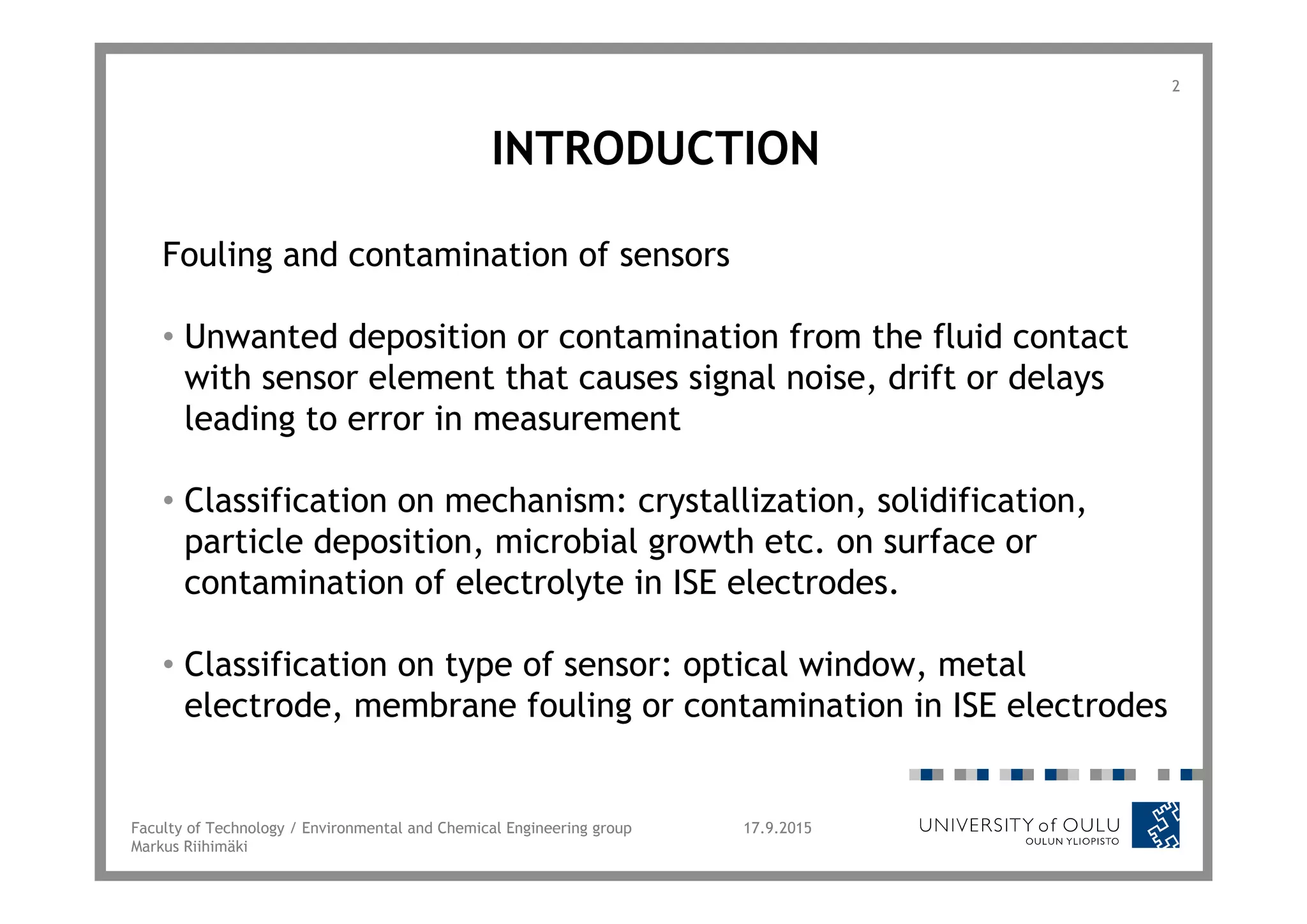 Fouling and contamination of sensors | PPT
