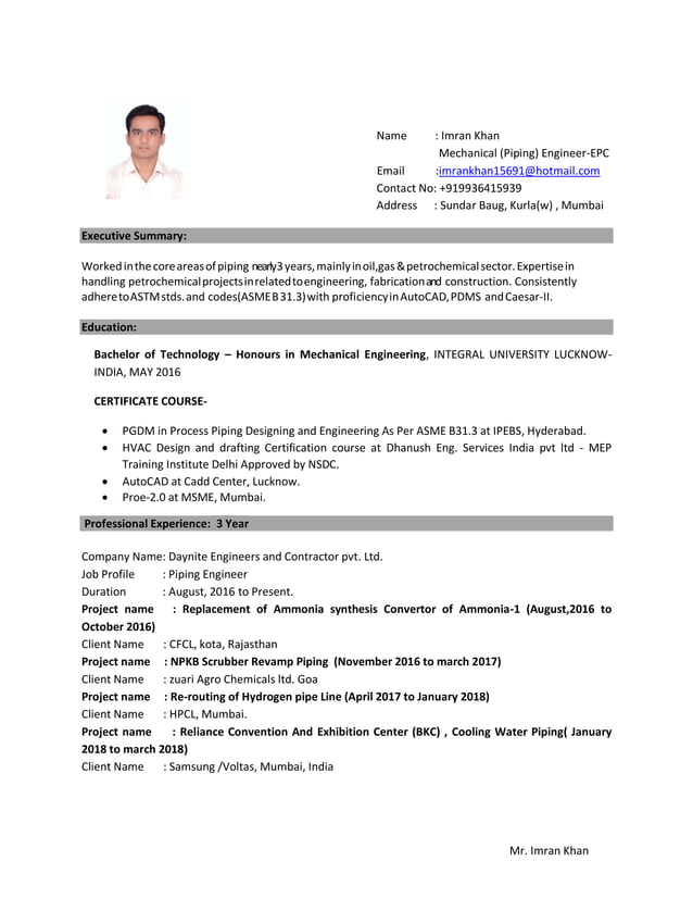 Mechanical (piping) engineer | PDF
