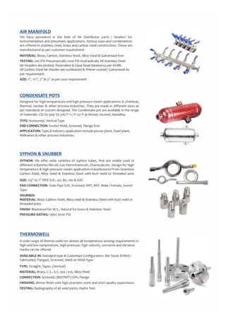 Instrumentation Tubes fittings manufacturer and supplier in india | PDF