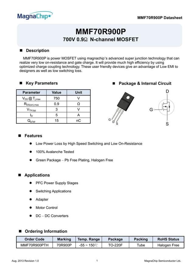 Original N-channel MOSFET MMF70R900P 70R900P 70R900 750V 5A TO-220 New ...