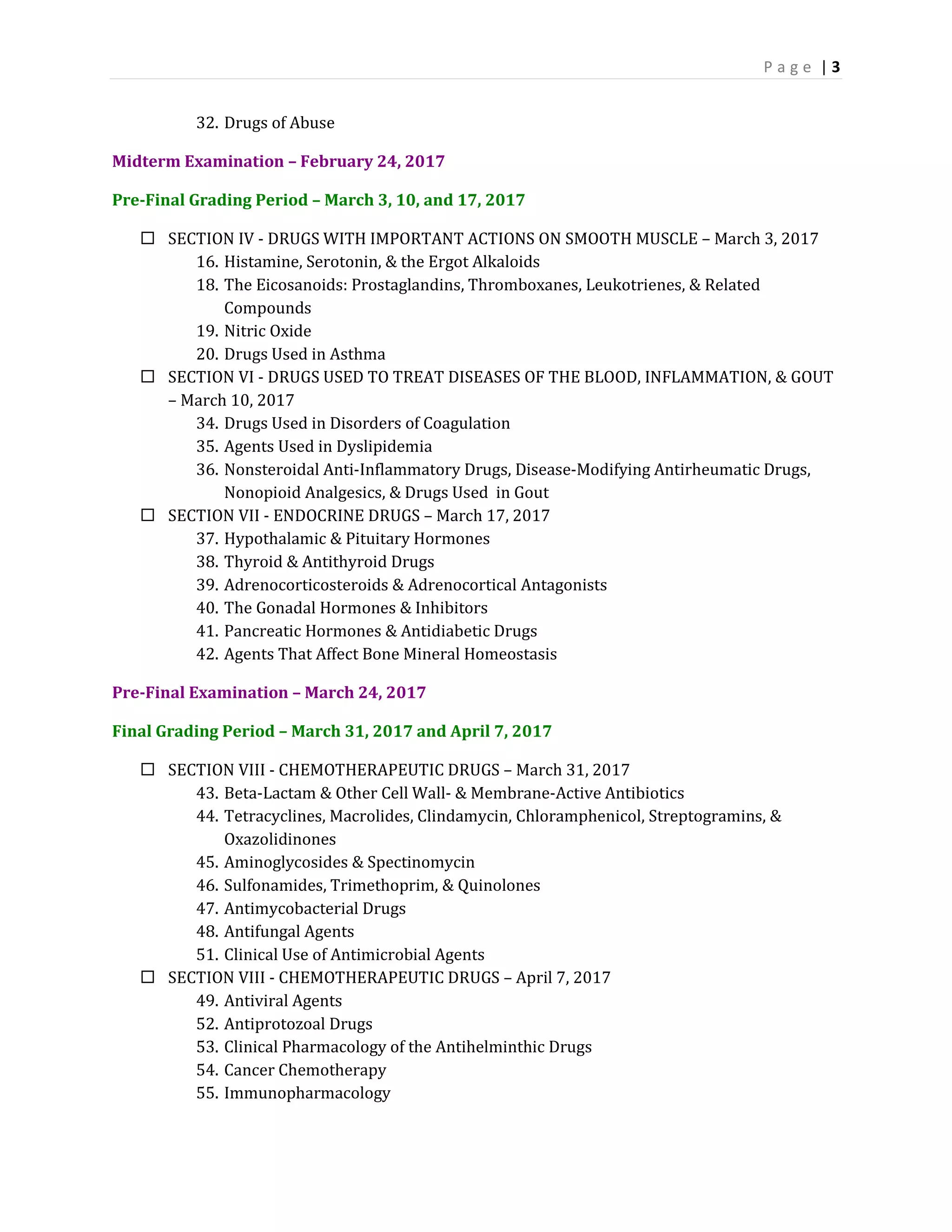Pharmacology Course Outline | PDF