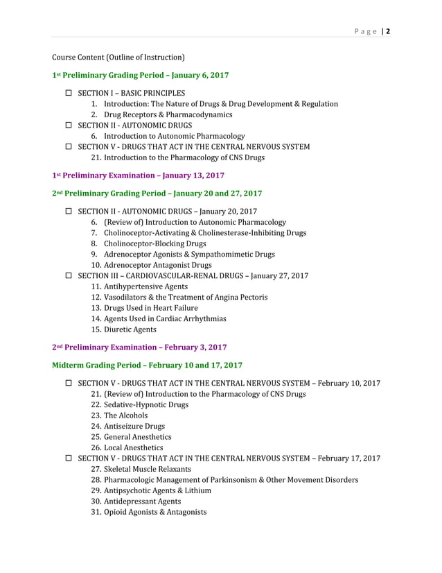 Pharmacology Course Outline | PDF | Endocrine and Metabolic Diseases ...