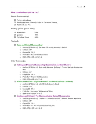 Pharmacology Course Outline | PDF