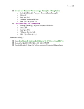 Pharmacology Course Outline | PDF