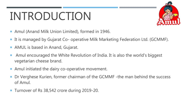 Amul company presentation, slideshare | PPTX | Agriculture | Industries