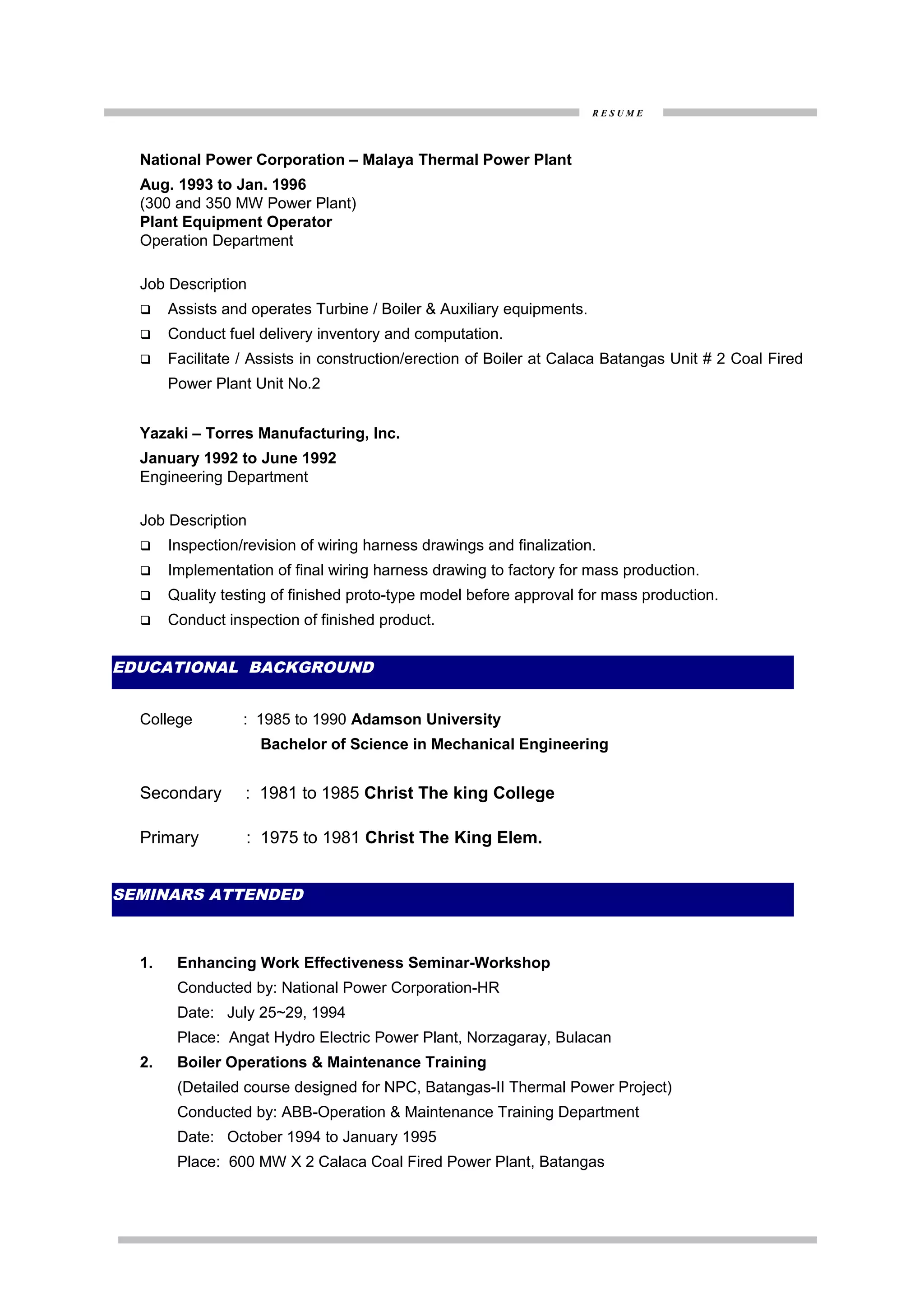 MM GUANZON, CV- MAINTENANCE ENGINEER | PDF