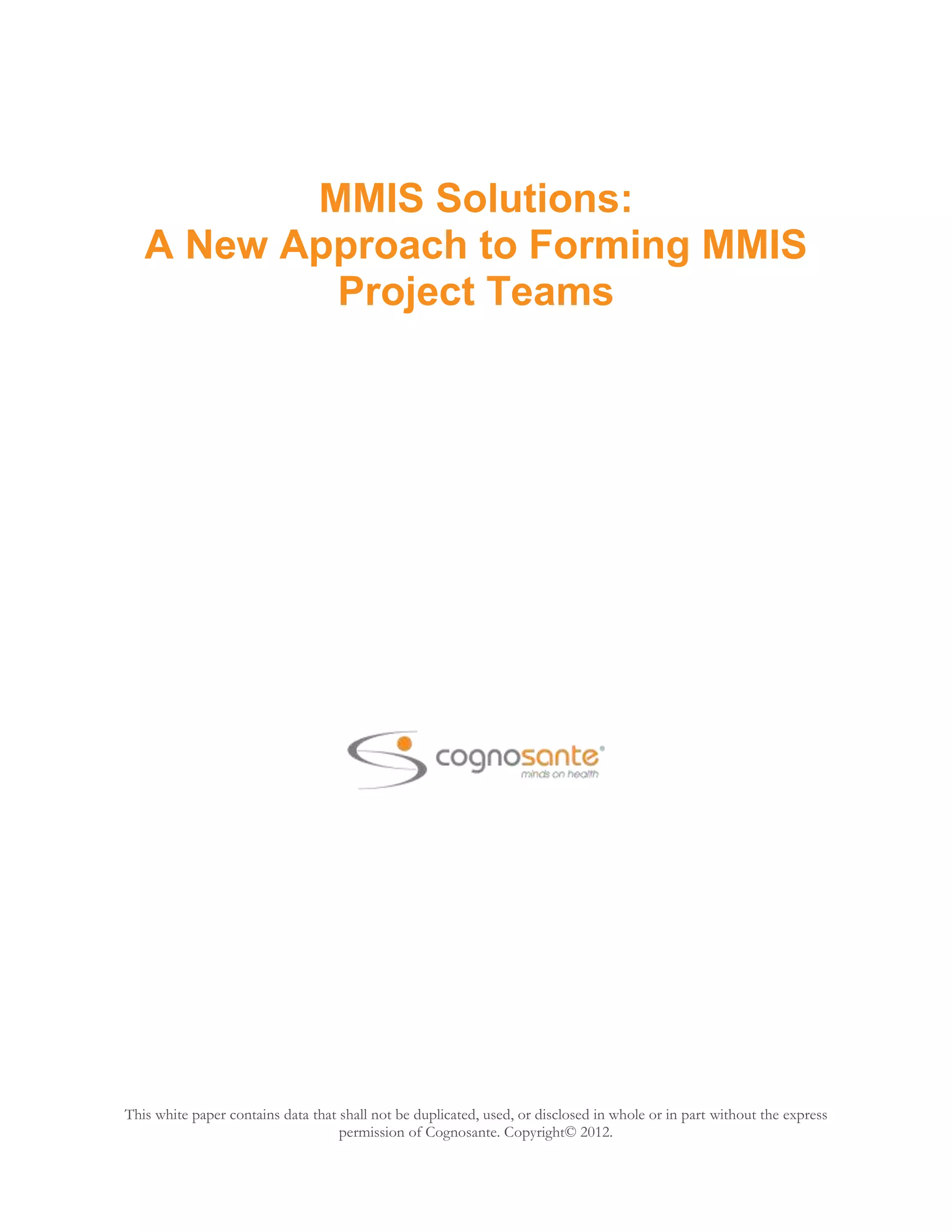 MMIS Solutions: A New Approach to Forming MMIS Project Teams | PDF