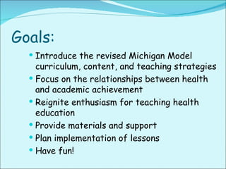 Michigan Model for Health K 5 Revised Update Training 08 09 | PPT