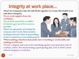 MMK Core Values and Work Ethics / Integrity / Healthy Management ...