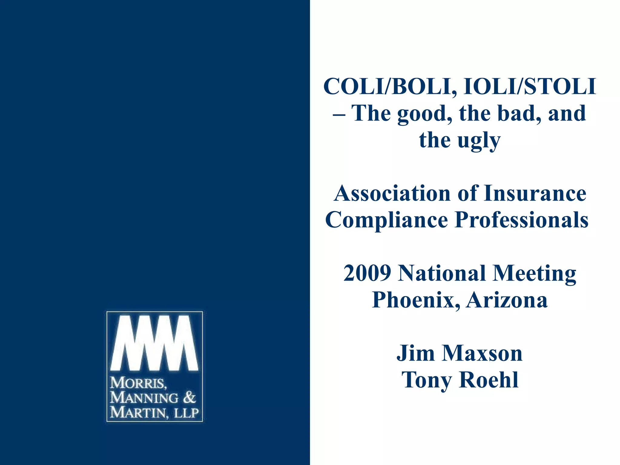 COLI/BOLI, IOLI/STOLI – The good, the bad, and the ugly | PPT