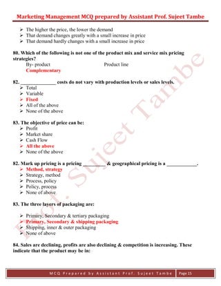 Marketing Management MCQ by Prof. Sujeet Tambe | PDF