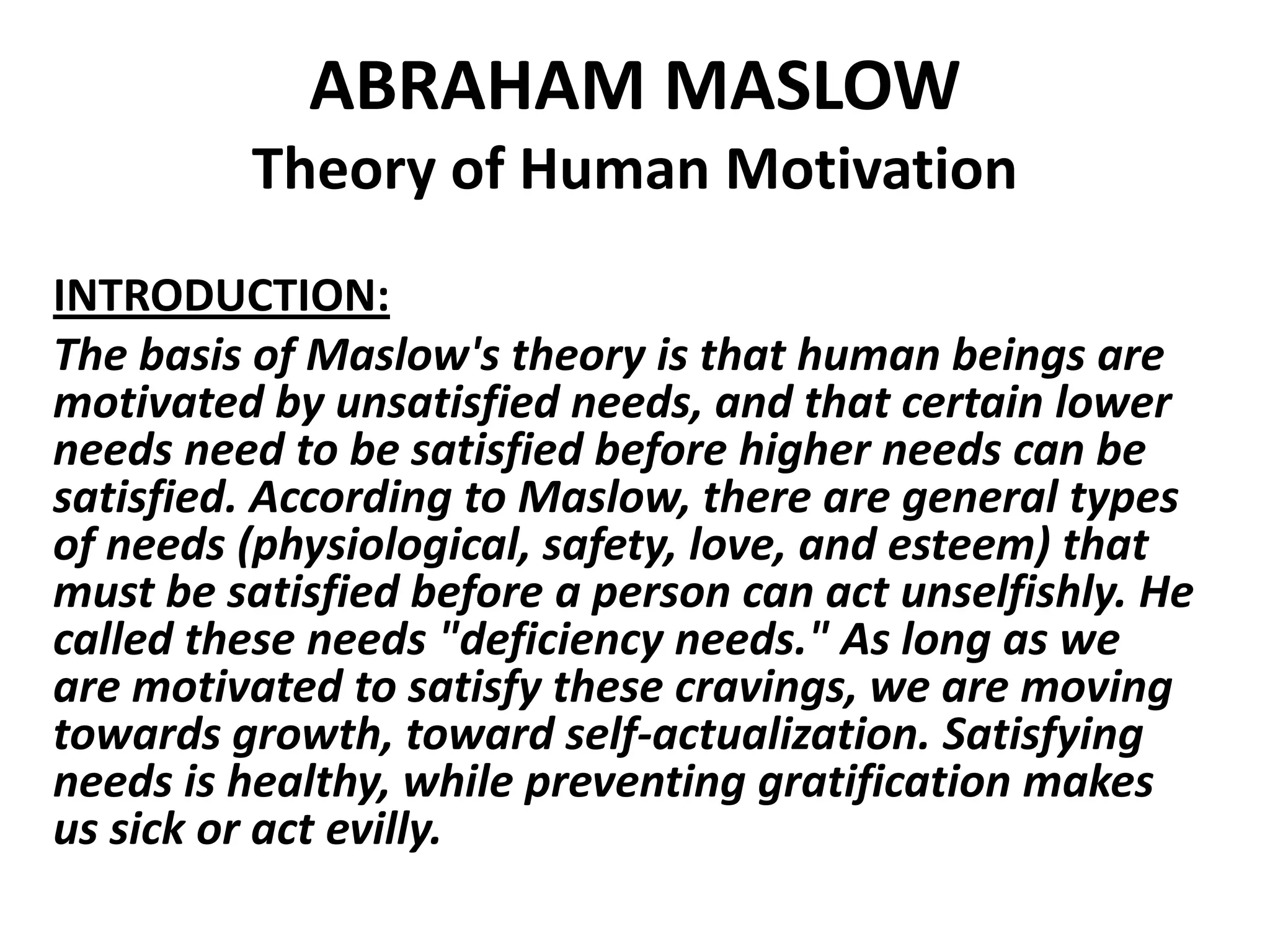 MASLOWS’ NEED HIERARCHY OF MOTIVATION | PPTX