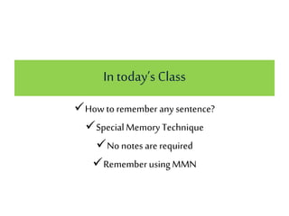 MMN - A special Memory Technique | PPTX