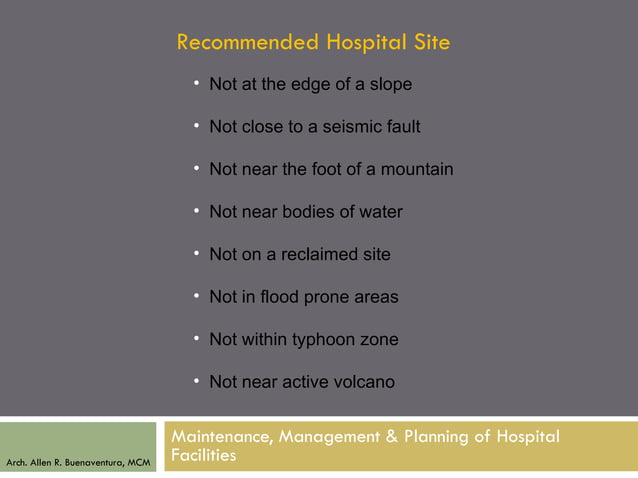 Maintenance, Management & Planning of Hospital Facilities | PPT | Civil ...