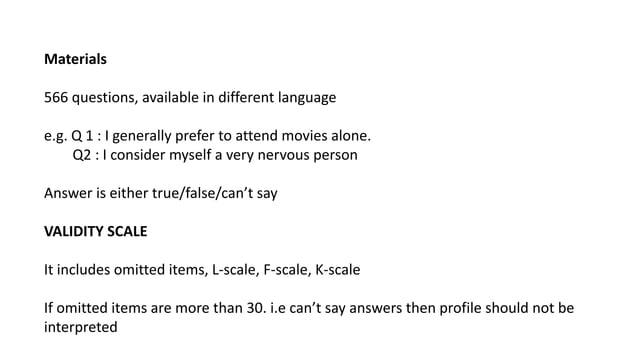 MMPI (minnesota multiphasic personality inventory) | PPTX