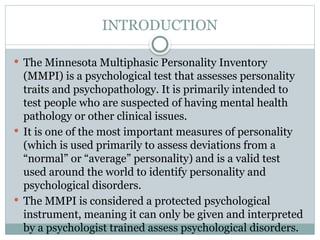 Minnesota Multiphasic Personality Inventory (MMPI) | PPTX