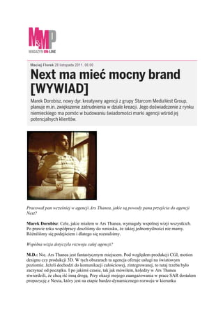 Wywiad z Markiem Dorobiszem, dyrektorem kreatywnym Next | PDF