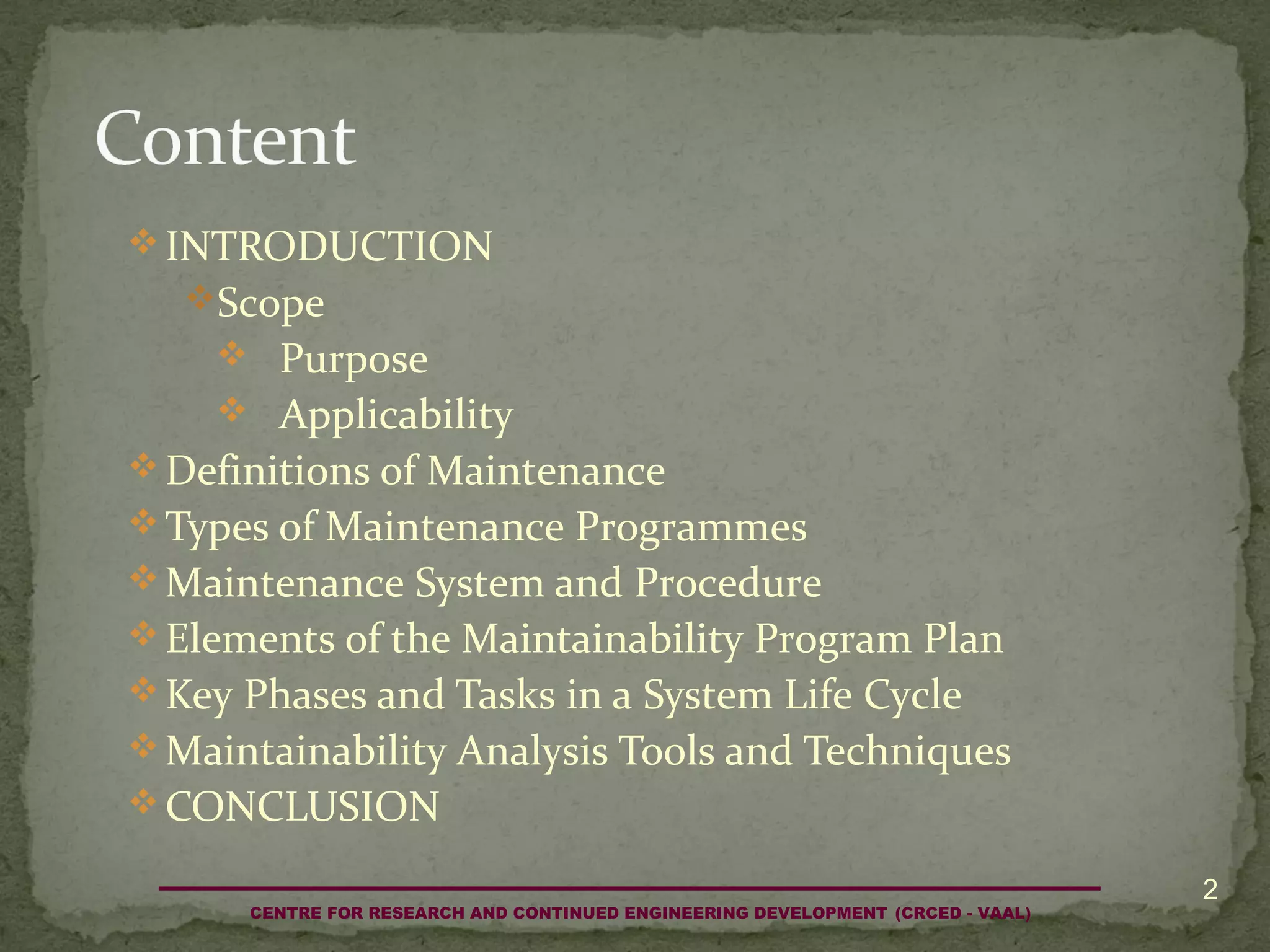 MAINTENANCE MANAGEMENT | PPT