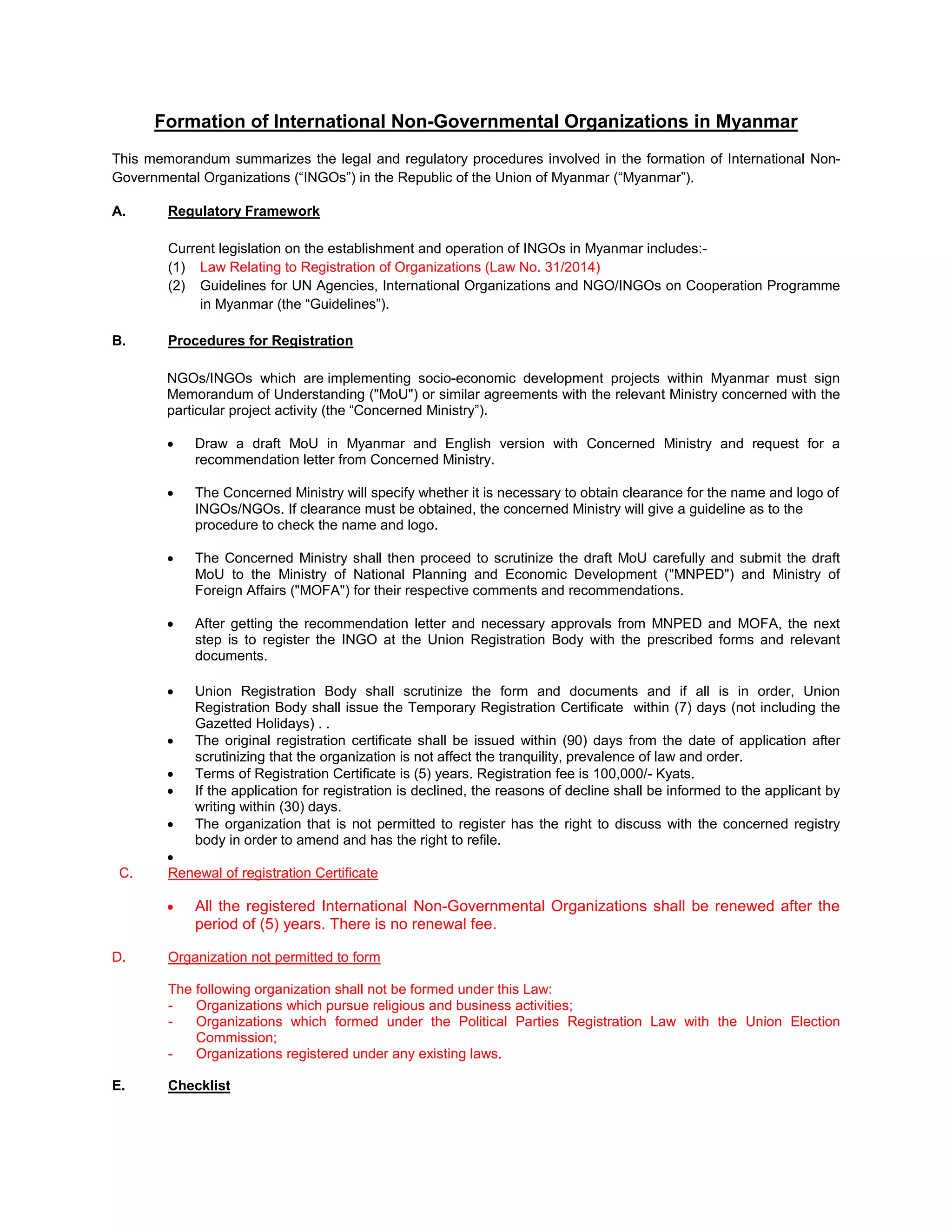 Myanmar _ Formation of NGO in Myanmar | PDF