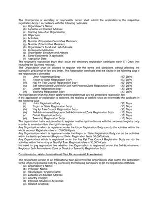 Myanmar _ Registration of Organizations Law | PDF