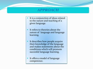 Approach, Method, Procedure & Technique in language Teaching | PPTX